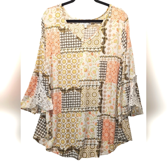 Vine & Stem | Tops | Stem Vine Paisley Vneck Blouse With Crochet Trim | Poshmark